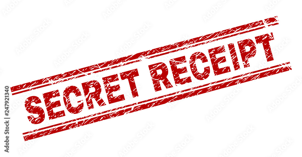 SECRET RECEIPT seal watermark with distress texture. Red vector rubber ...