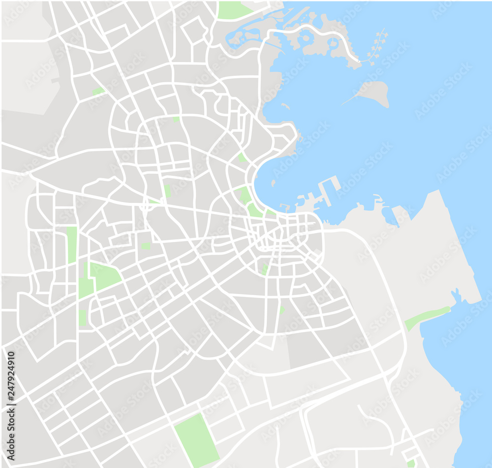 Vector color map of Doha, Qatar. City Plan of Doha. Vector illustration ...