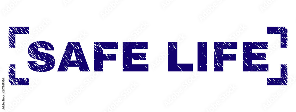 SAFE LIFE tag seal print with corroded texture. Text label is placed ...