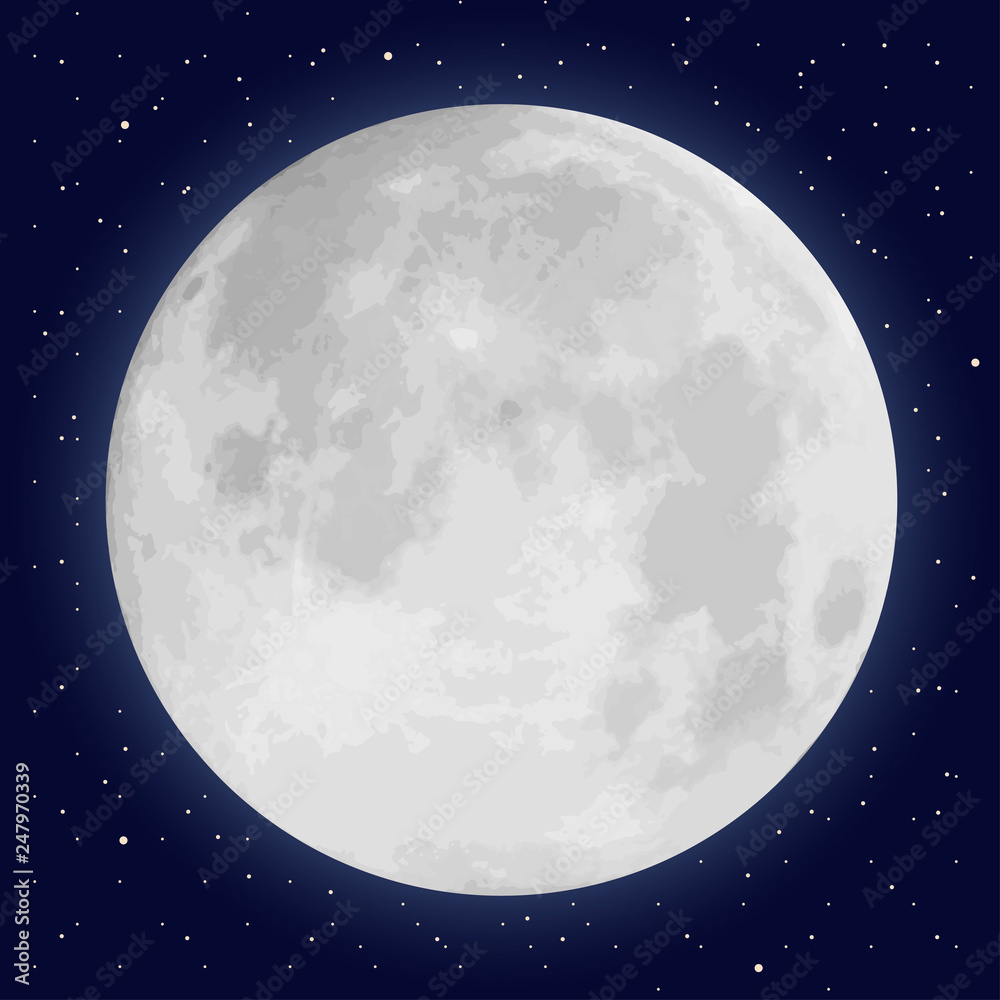 Realistic full moon and stars Stock Vector | Adobe Stock