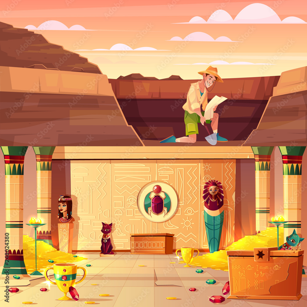 Archeology excavations, treasure hunting cartoon vector concept with ...
