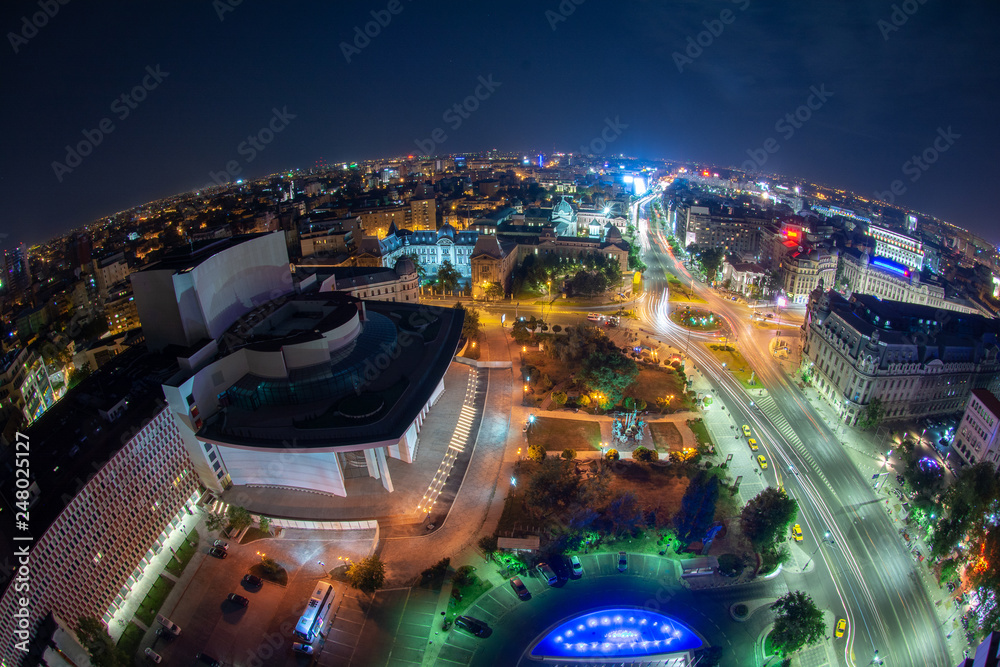 Bucharest University Square , cityscape , night time city skyline Stock ...