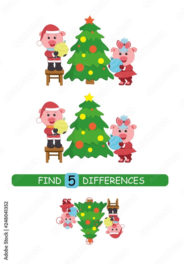Find differences between pictures. Vector cartoon educational game ...
