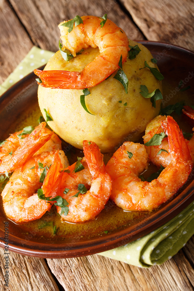 Delicious latino American Mofongo from bananas and chicharron served ...