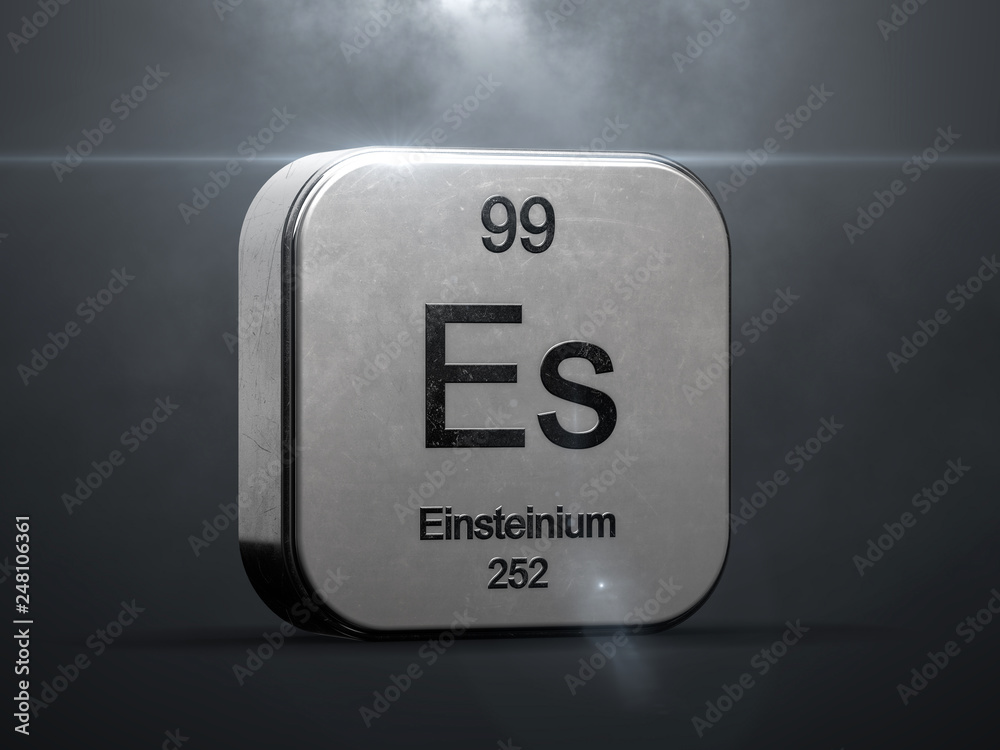 Einsteinium element 99 from the periodic table. Metallic futuristic ...