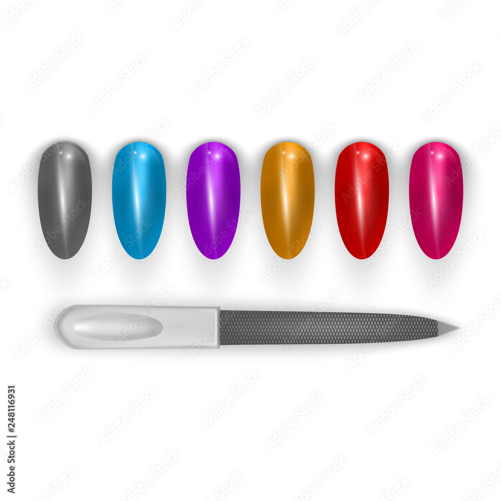 Set of false nails for manicure. Varnish color palette for nail and ...