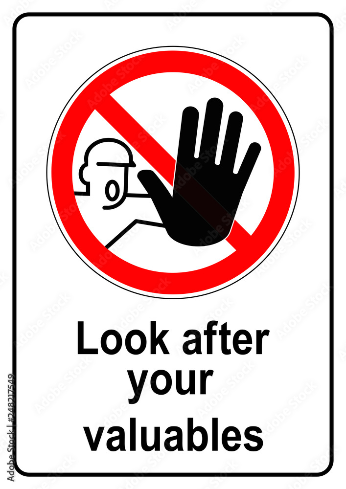 ks433 Kombi-Schild - english text - Look after your valuables ...