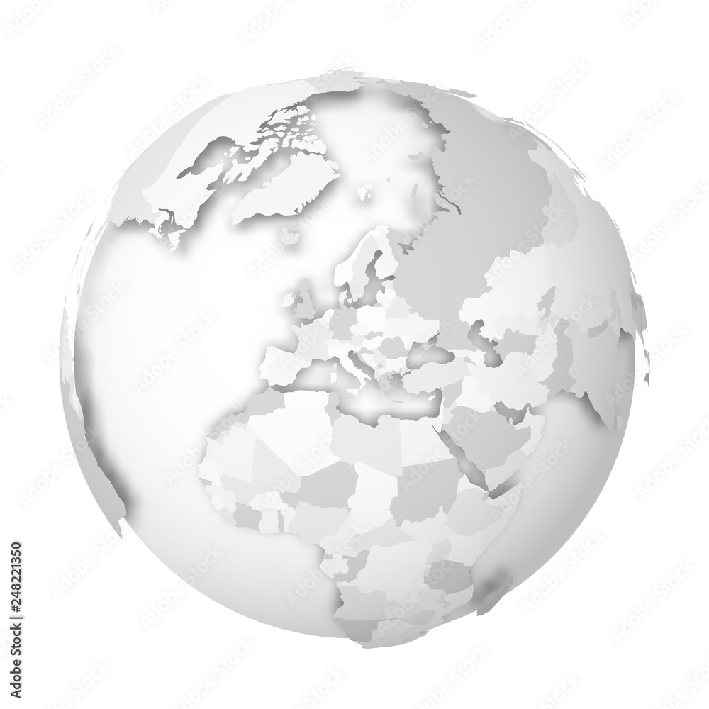 Earth globe. 3D world map with grey political map of countries dropping ...