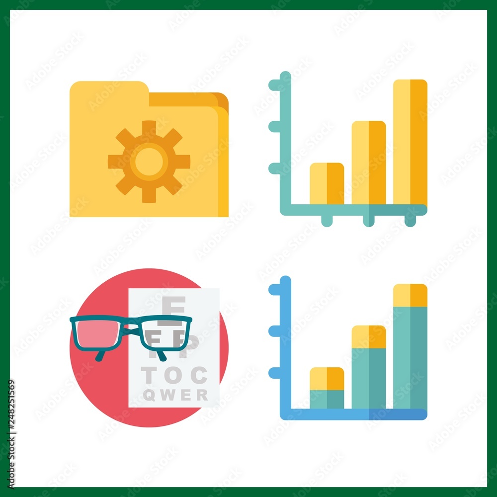 4 visual icon. Vector illustration visual set. bar chart and folder ...