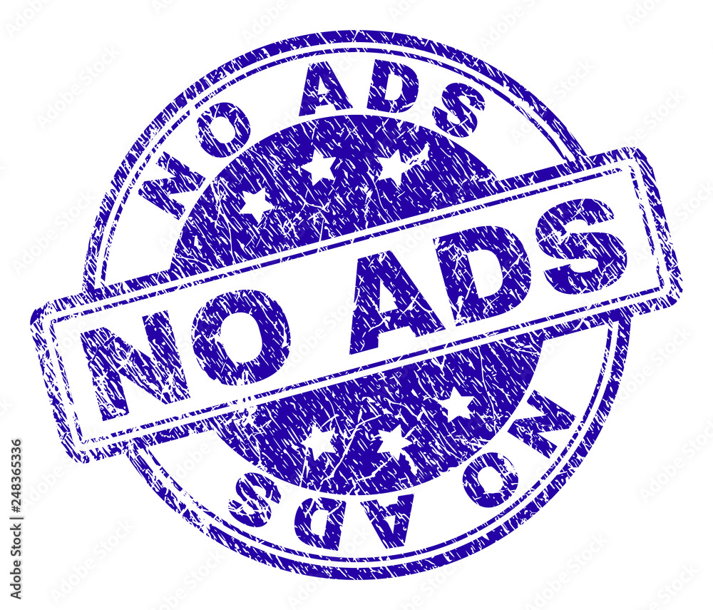 NO ADS stamp seal watermark with grunge texture. Designed with rounded ...