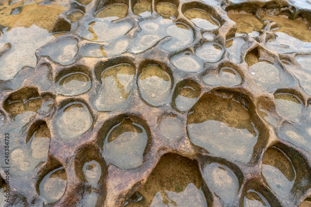 Foto de Stock Honeycomb Weathering rock at Yehliu Geopark in Taiwan ...