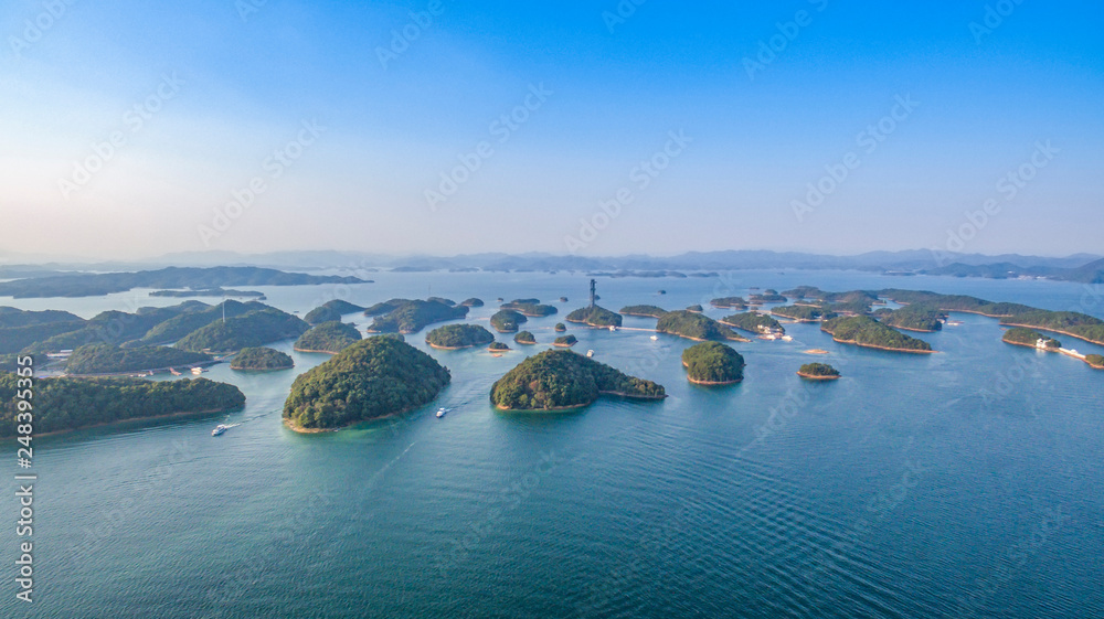 Thousand Island Lake(famous Hangzhou tourist attraction) with green ...