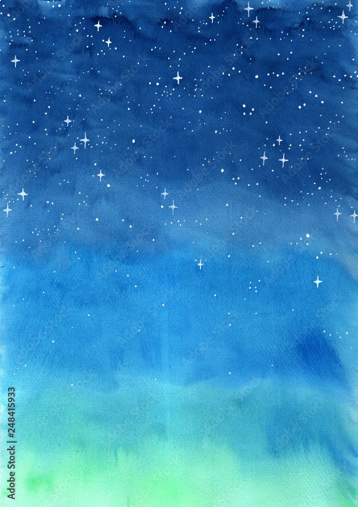 Abstract night sky and star watercolor hand painting background. Stock ...