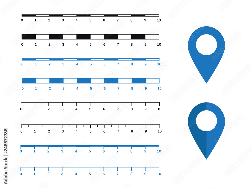 Map scales graphics for measuring distances. Scale measure map vector ...
