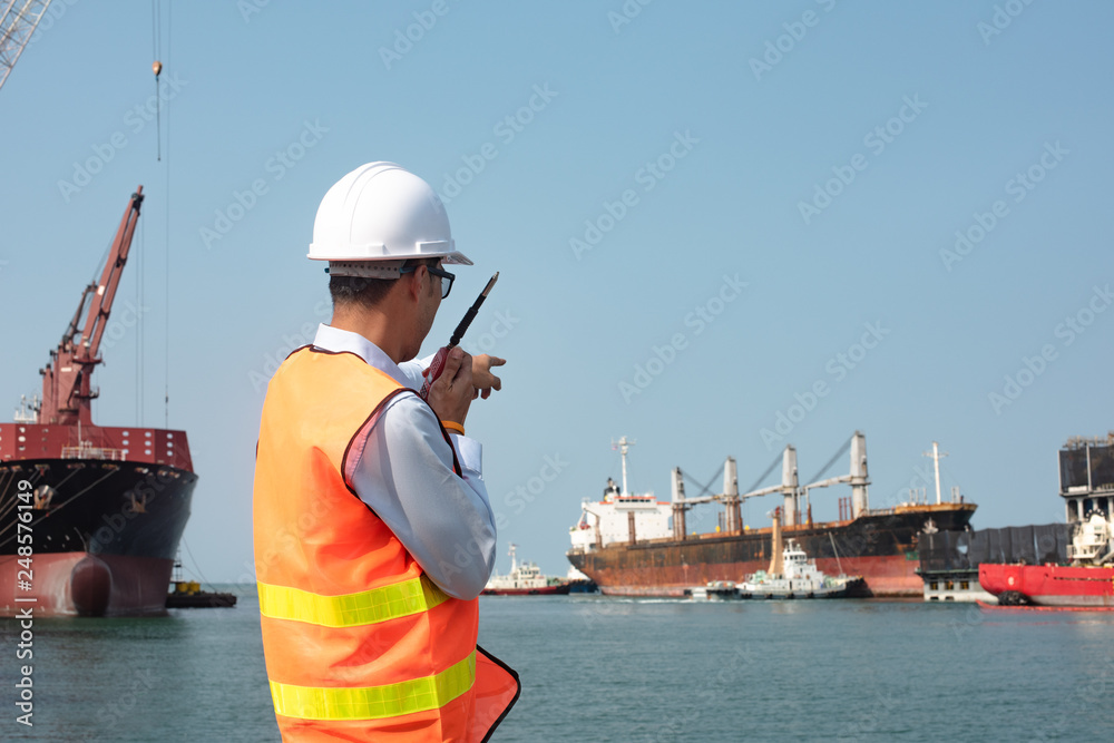 Photo Stock harbor master port control in command the ship to takes ...