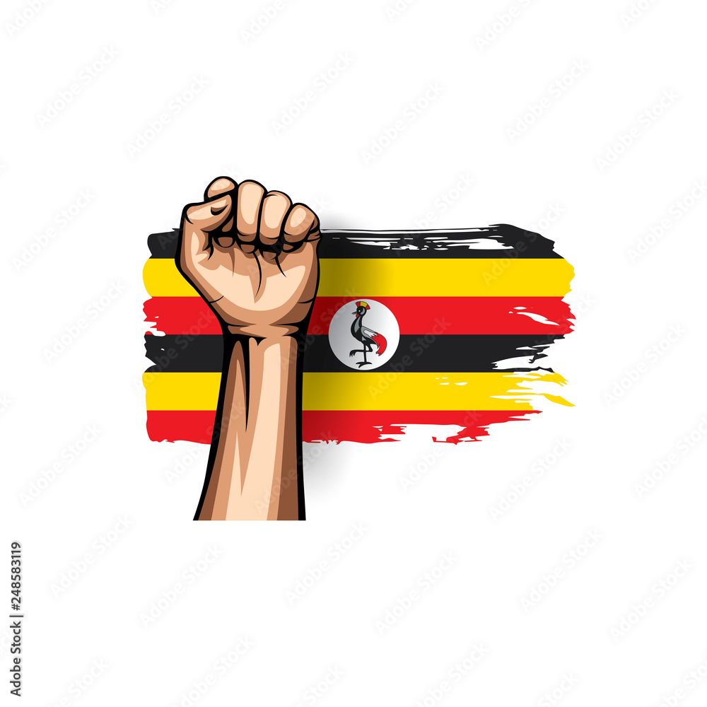 Uganda flag and hand on white background. Vector illustration Stock ...