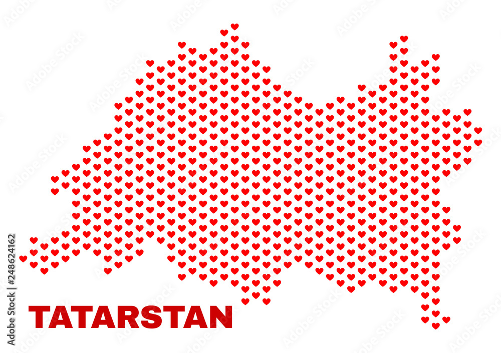 Mosaic Tatarstan map of love hearts in red color isolated on a white ...