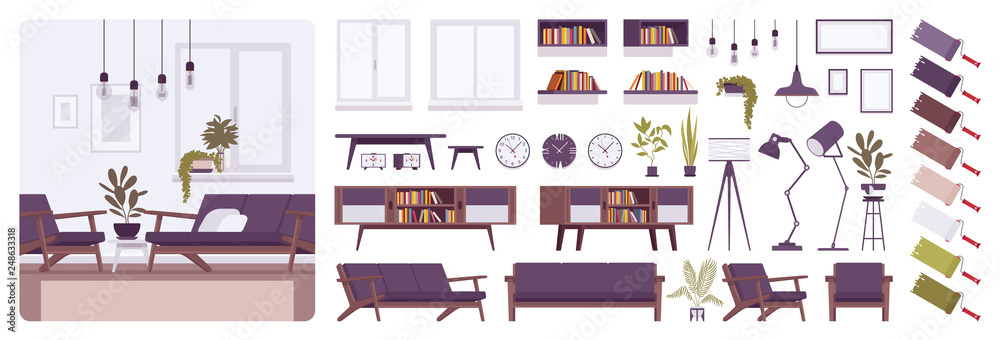 Living room modern interior, home or office creation kit, lounge set ...