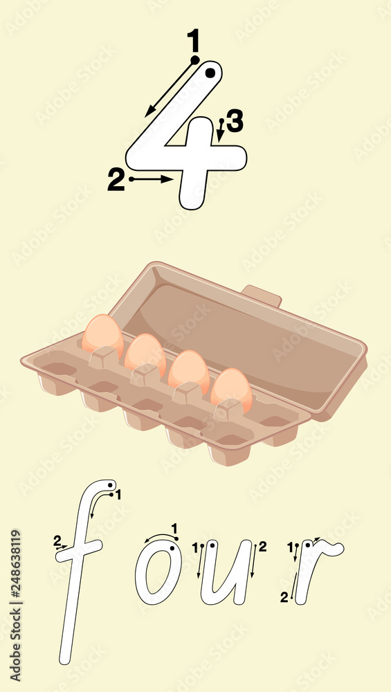 Number four tracing worksheets Stock Vector | Adobe Stock