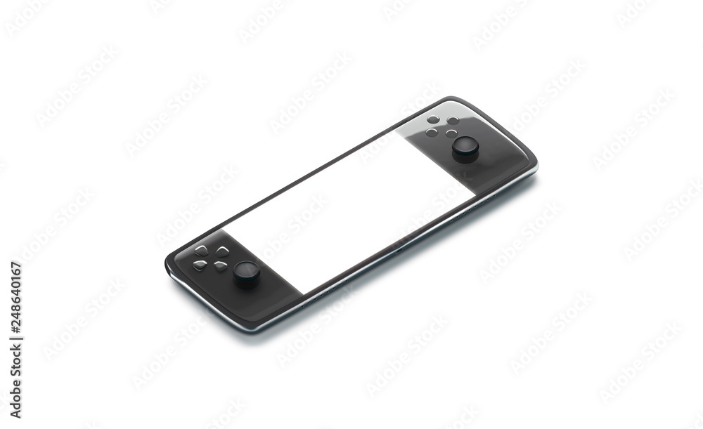 Blank gaming console with white screen and black buttons mockup, 3d ...