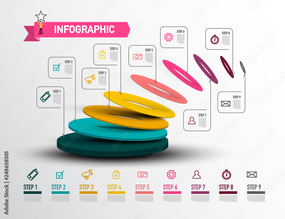 Modern Infographic Layout - Creative Web Preentation. Nine Steps Vector ...