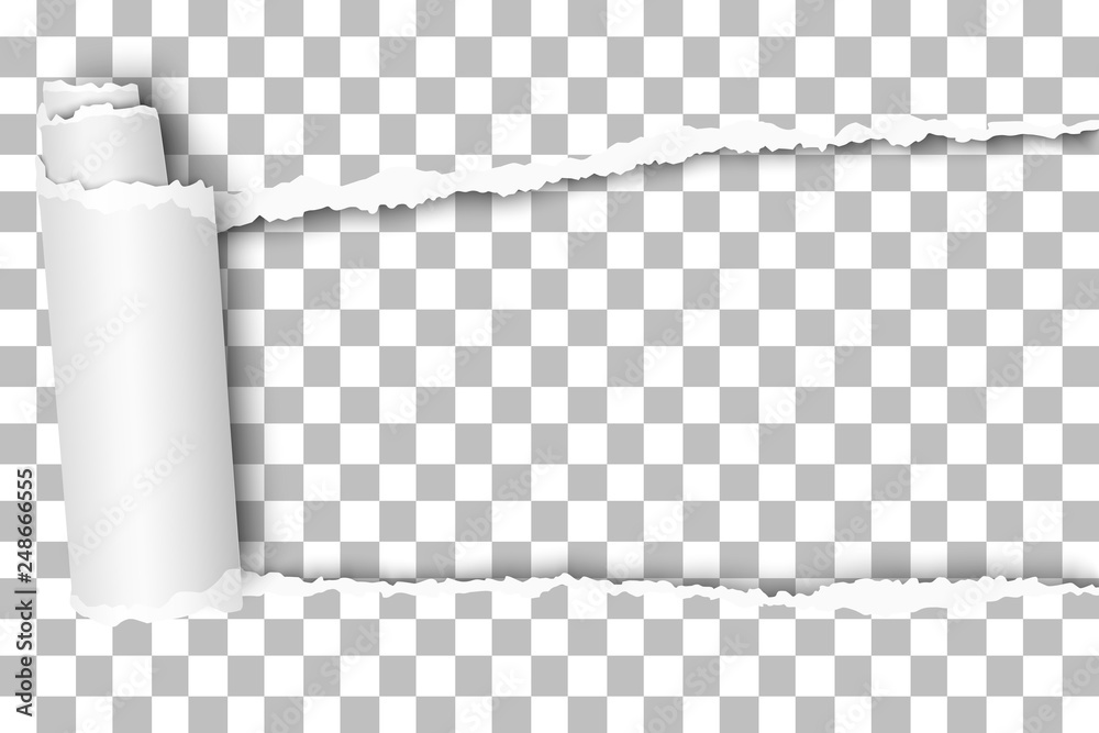 Oblong snatched hole in transparent sheet of paper from right to left ...