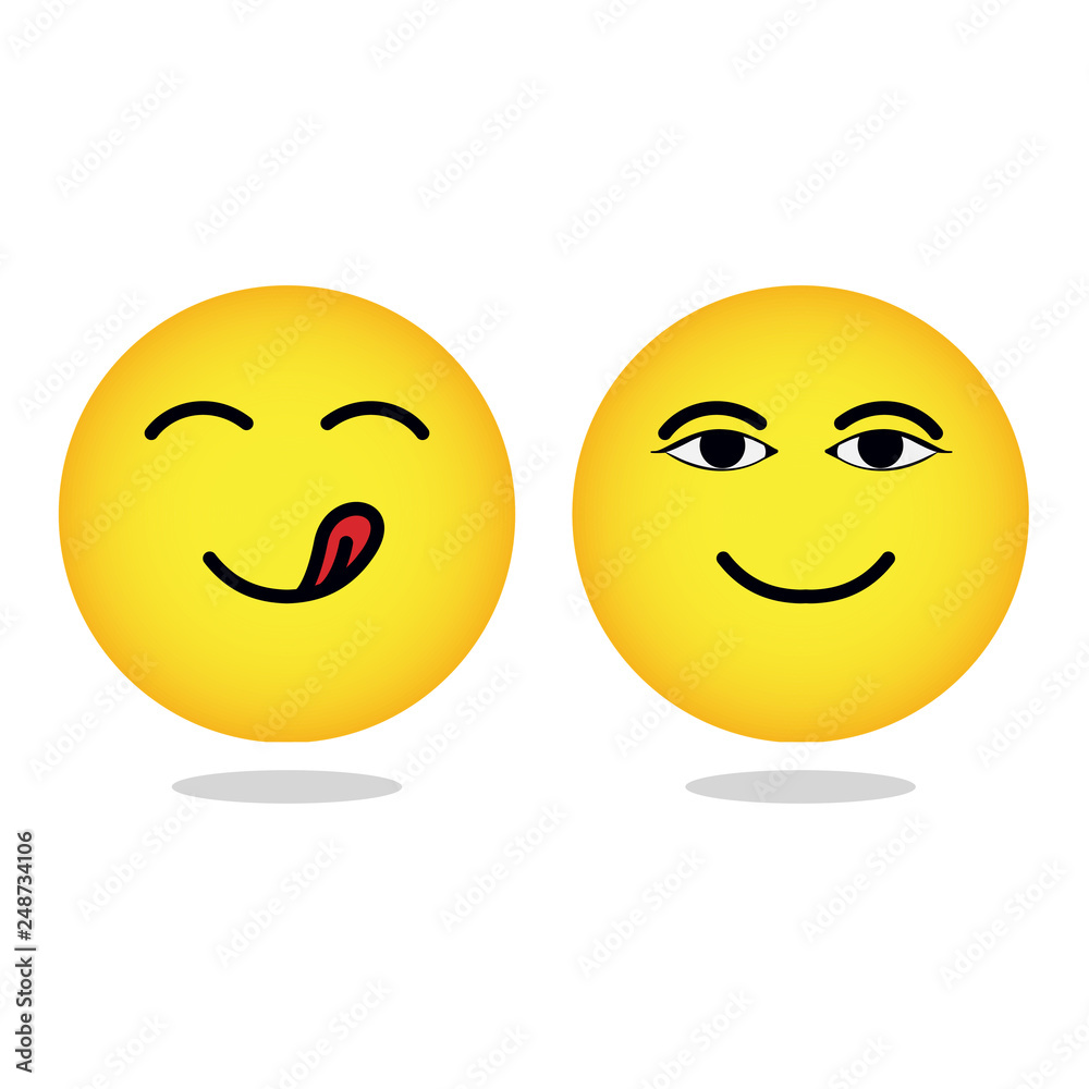 Yellow yummy smiley emoticon hungry face. Emoji with mouth and tongue ...