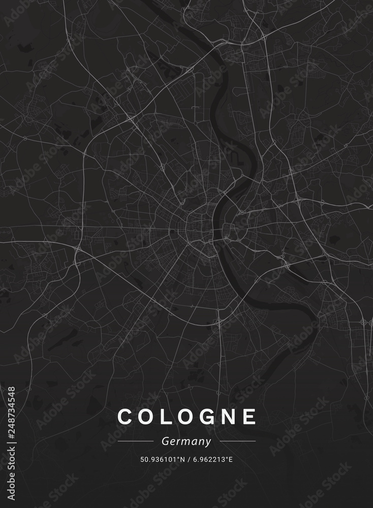 Map of Cologne, Germany Stock Illustration | Adobe Stock