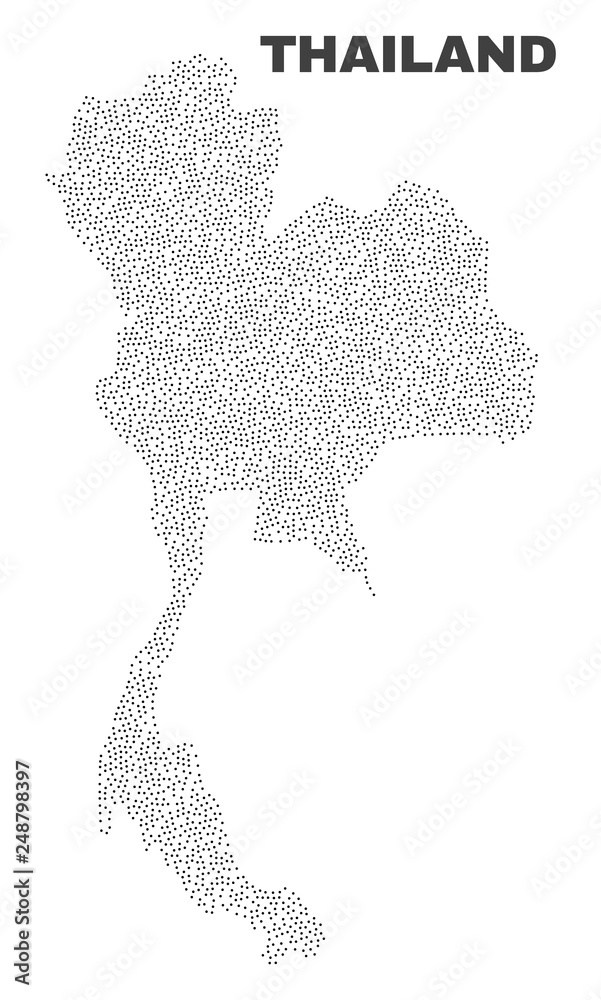 Thailand map designed with tiny dots. Vector abstraction in black color ...