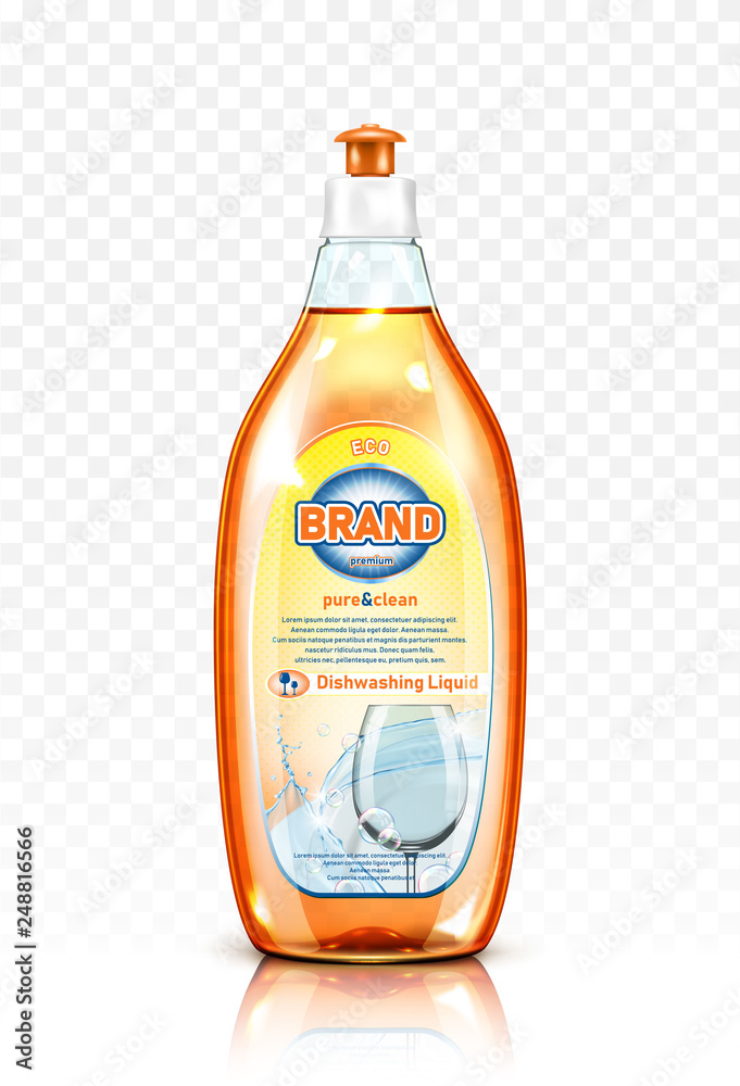 Dishwashing liquid product. Plastic container with label design ...