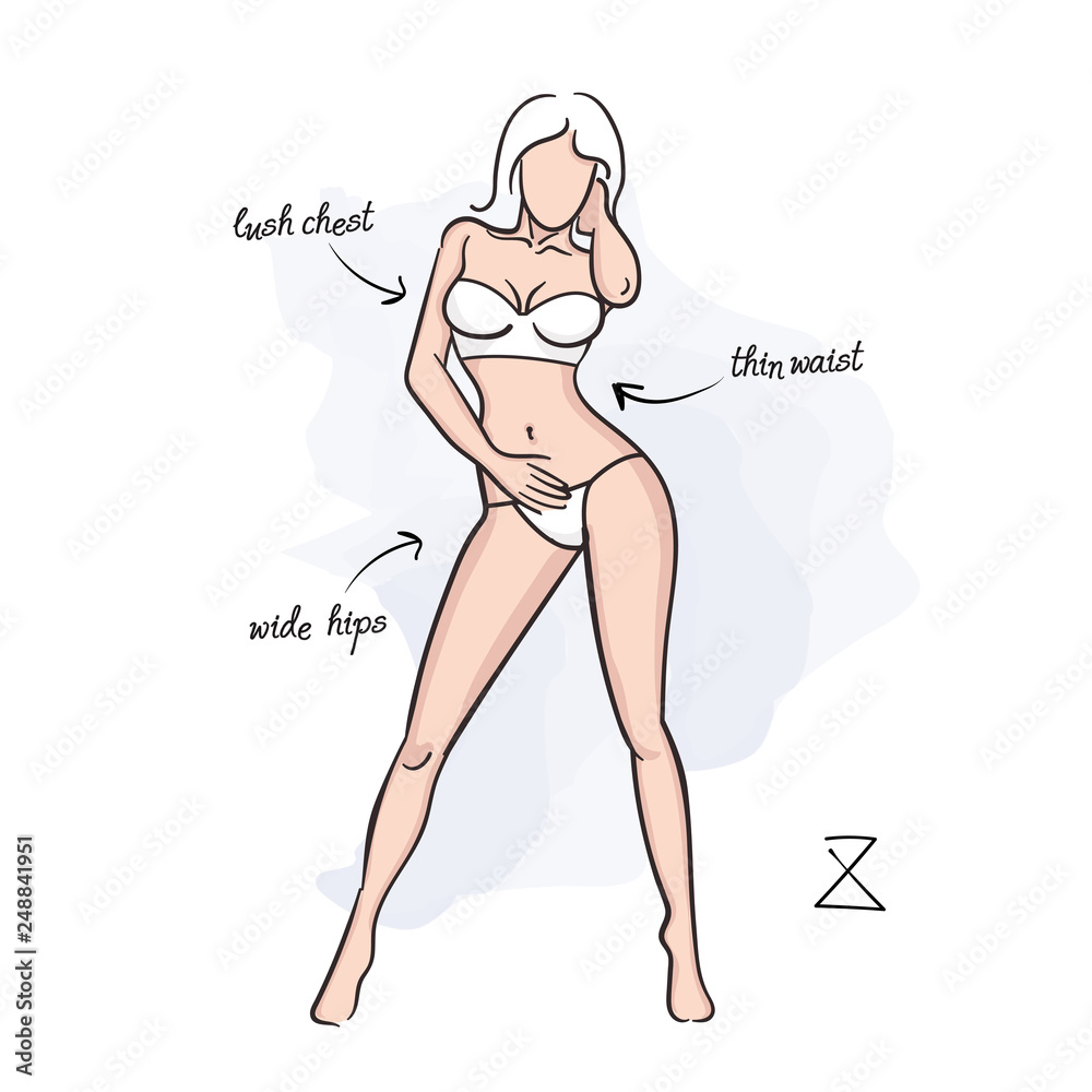 Stock Vektorgrafik Woman hourglass body shape. Vector illustration of girl s figure. Woman in bathing suit. Adobe Stock