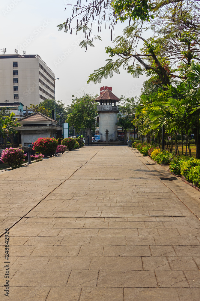 Photo Stock Old prison guard tower that constructed with brick, wood ...