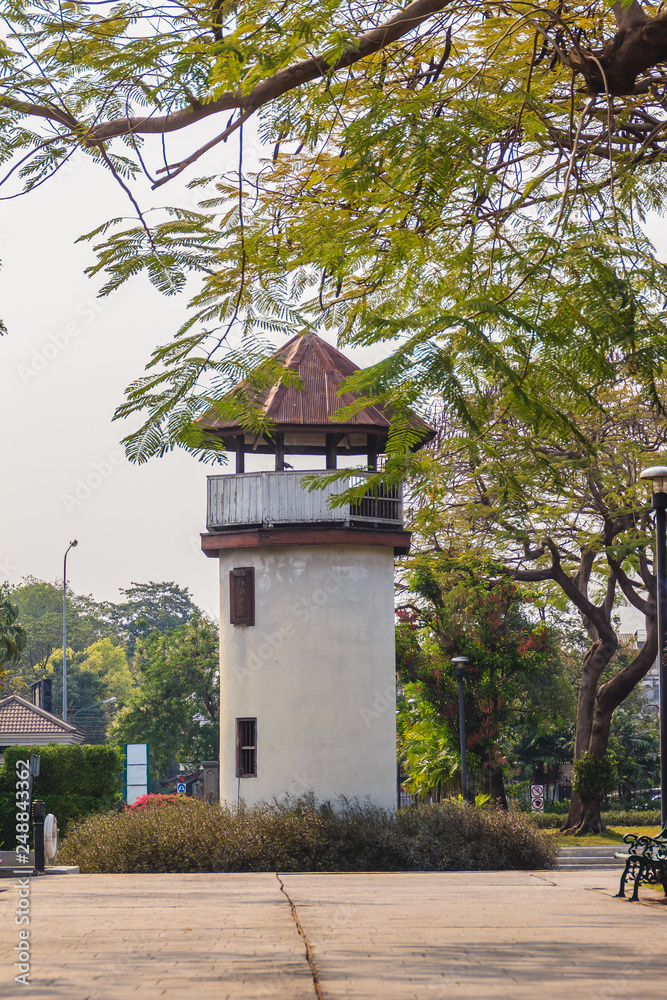 Photo Stock Old prison guard tower that constructed with brick, wood ...