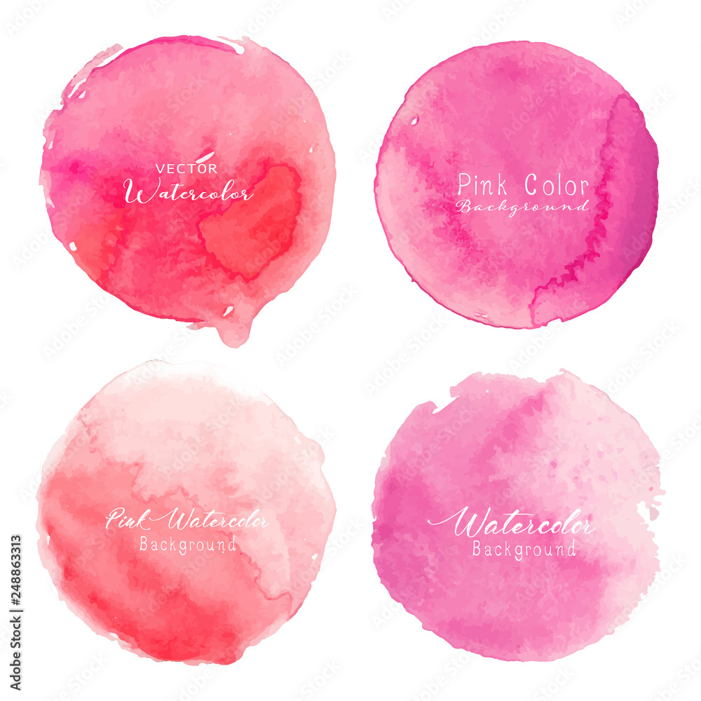 Pink watercolor circle set on white background. Vector illustration ...