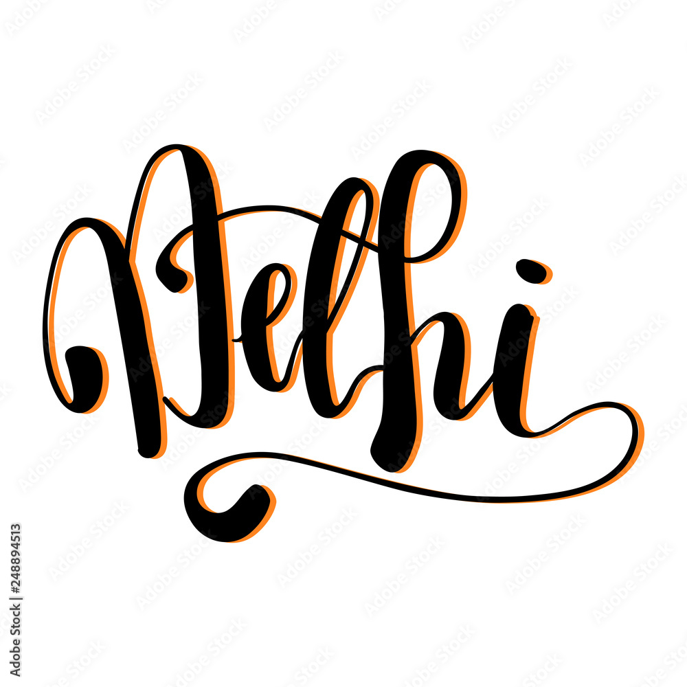 Delhi city name handwritten lettering. Capital of India calligraphic ...