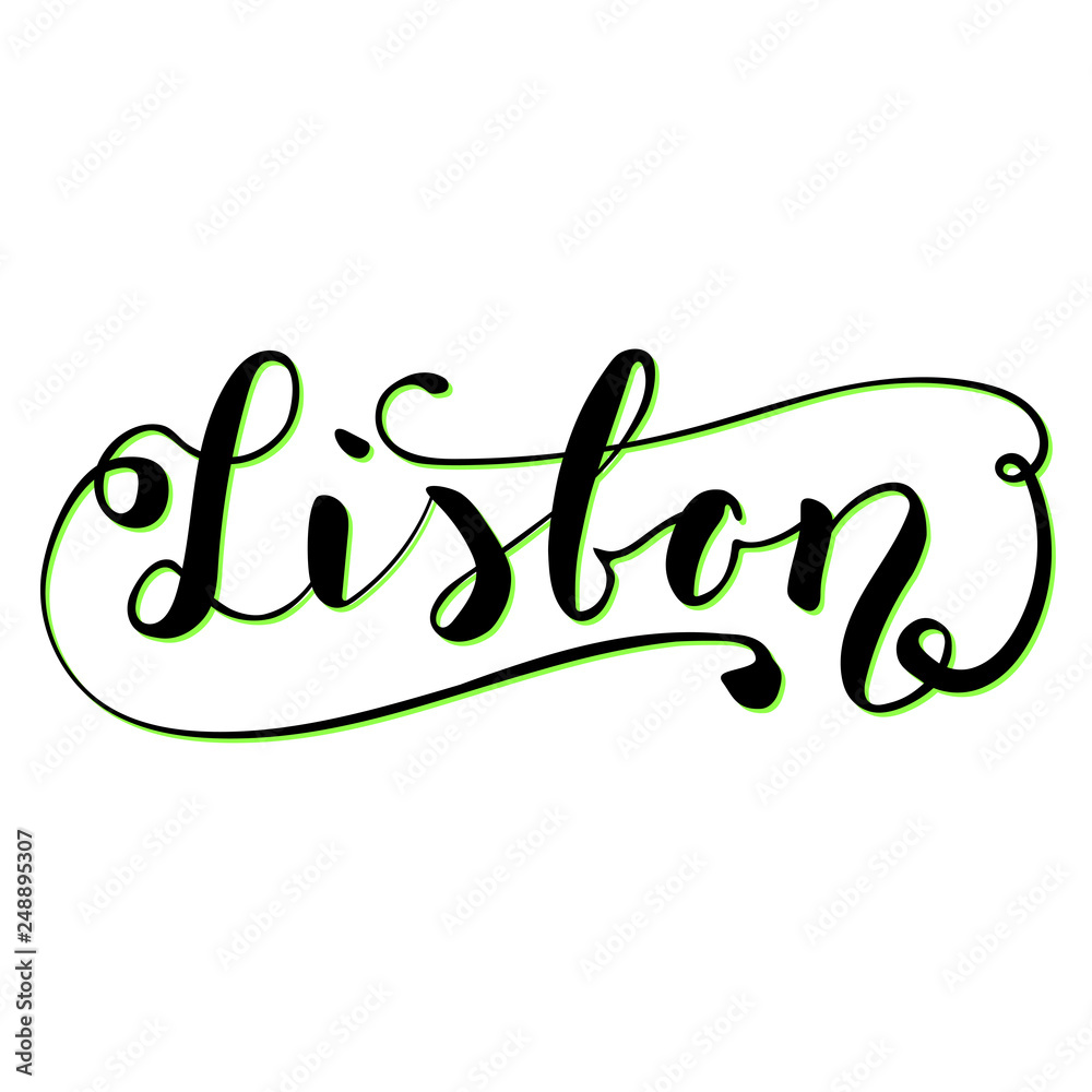 Lisbon city name handwritten lettering. Portugal capital calligraphic ...