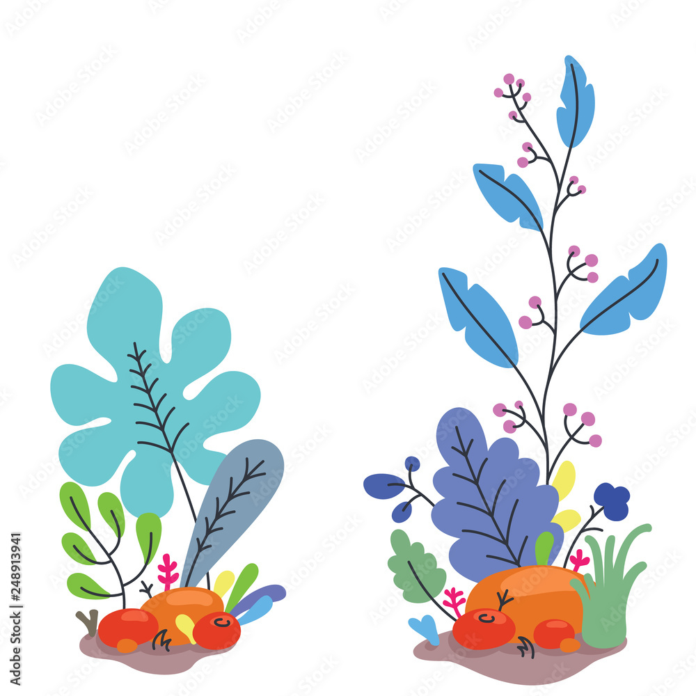 Fantasy flowers and plants flat style vector illustration. Fantastic ...