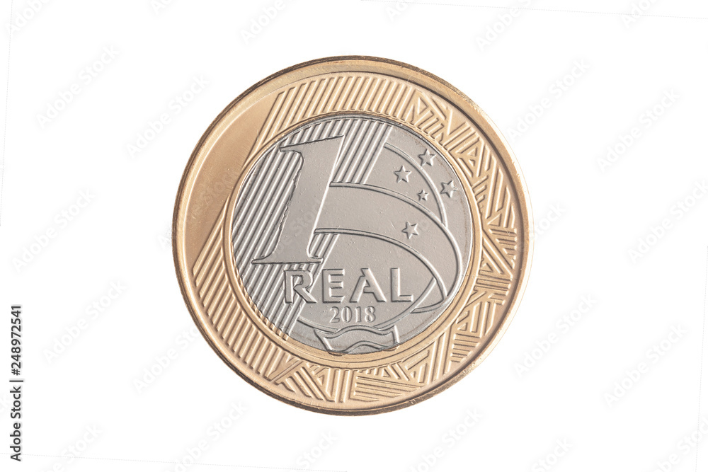 Brazilian "1 Real" 2018 coin on white background Stock Photo | Adobe Stock
