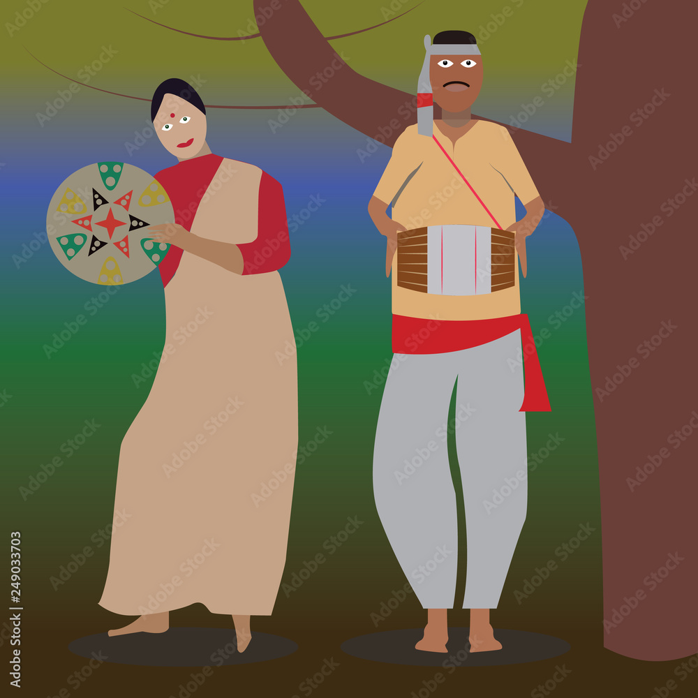 Bihu man plays the drum, and the woman Bihu dancing to his melody. A ...