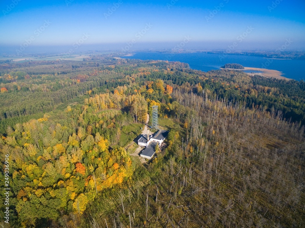 Aerial view of observation tower located on terrain of German Land ...