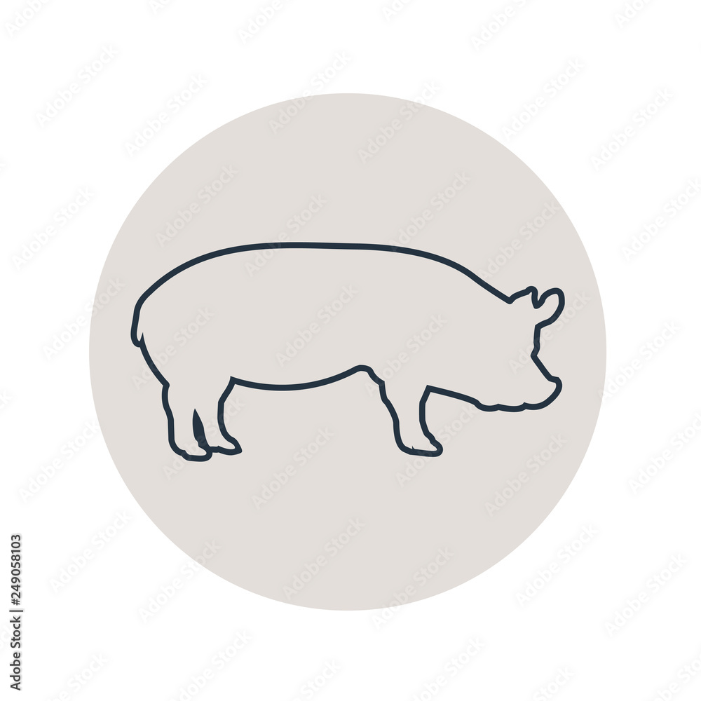 Icono plano lineal silueta de cerdo en círculo color gris Stock Vector ...