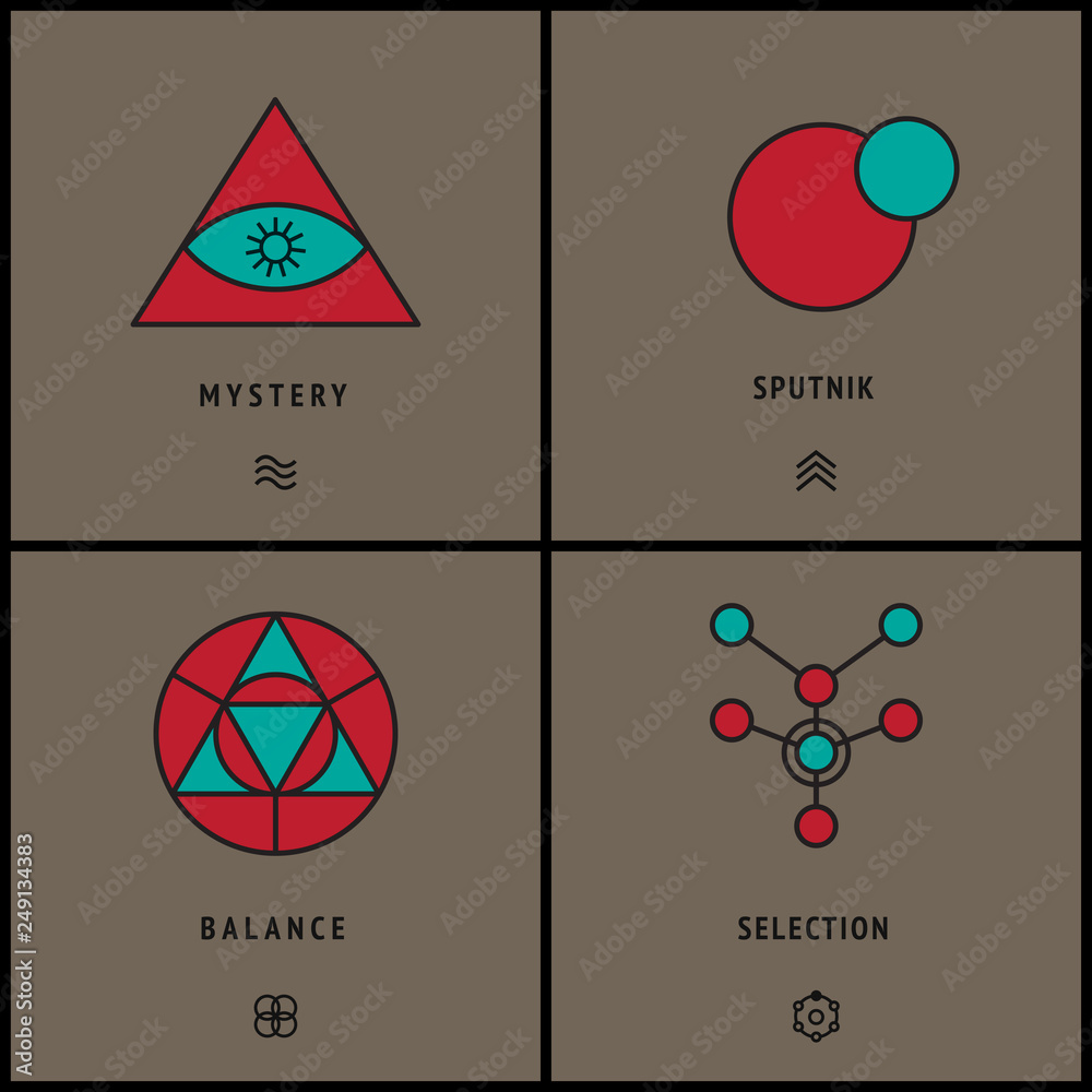 Set of esoteric signs, psychological symbols. Philosophical logos ...