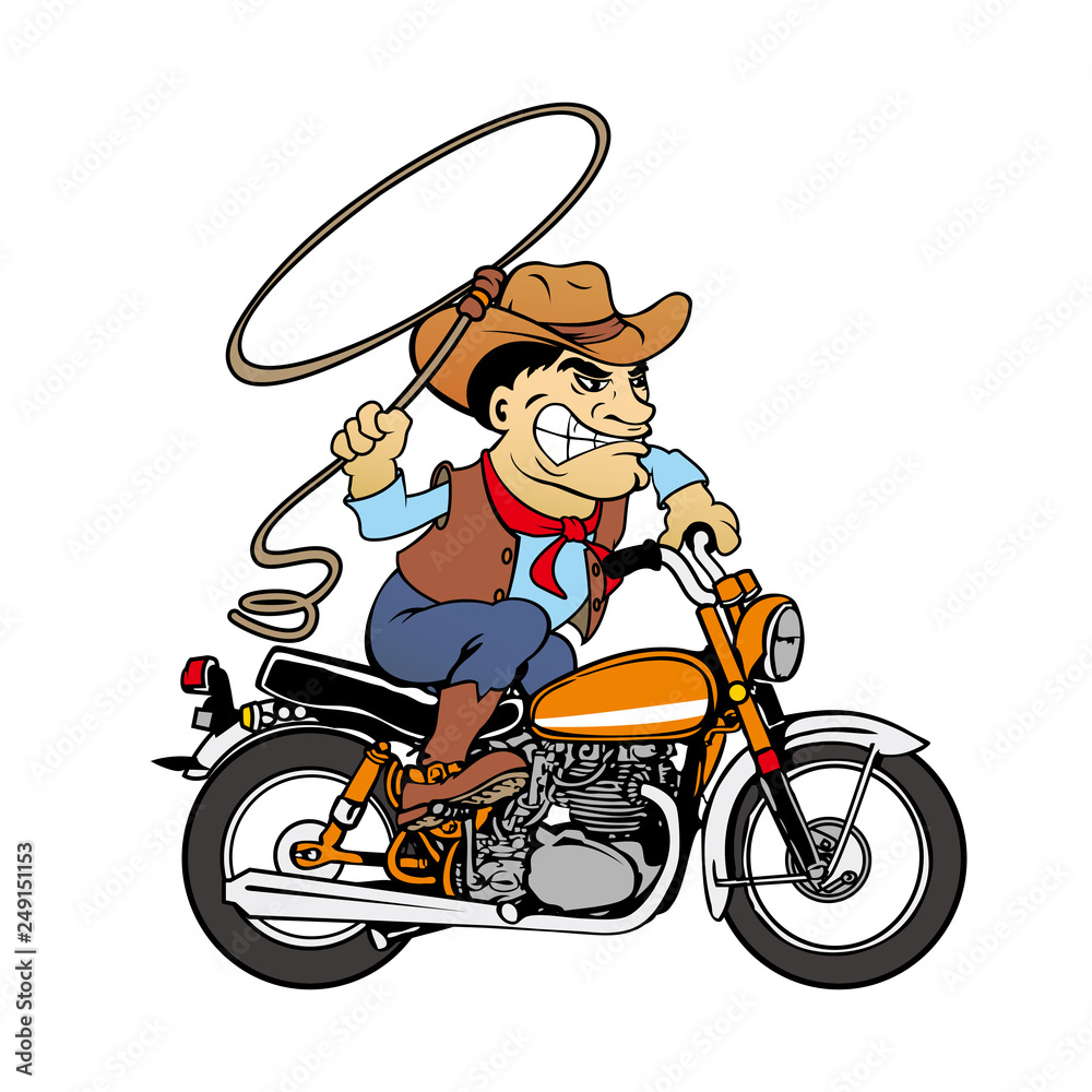 Cowboy Motorcycle Cartoon Stock Vector | Adobe Stock