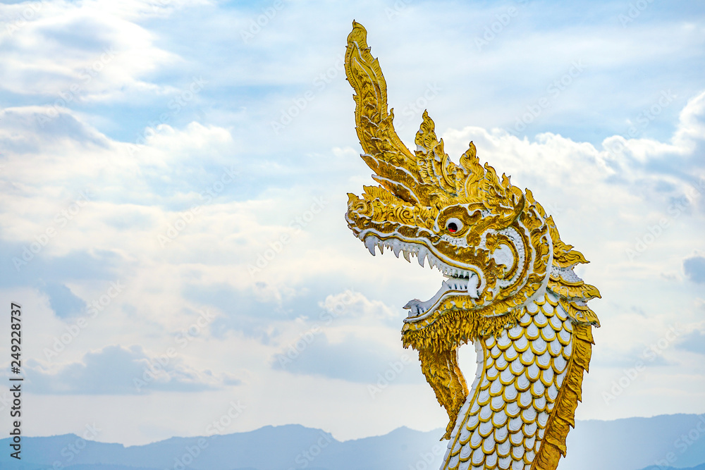 Big White Gold Snake statue in the lake of Phayao province, North of ...