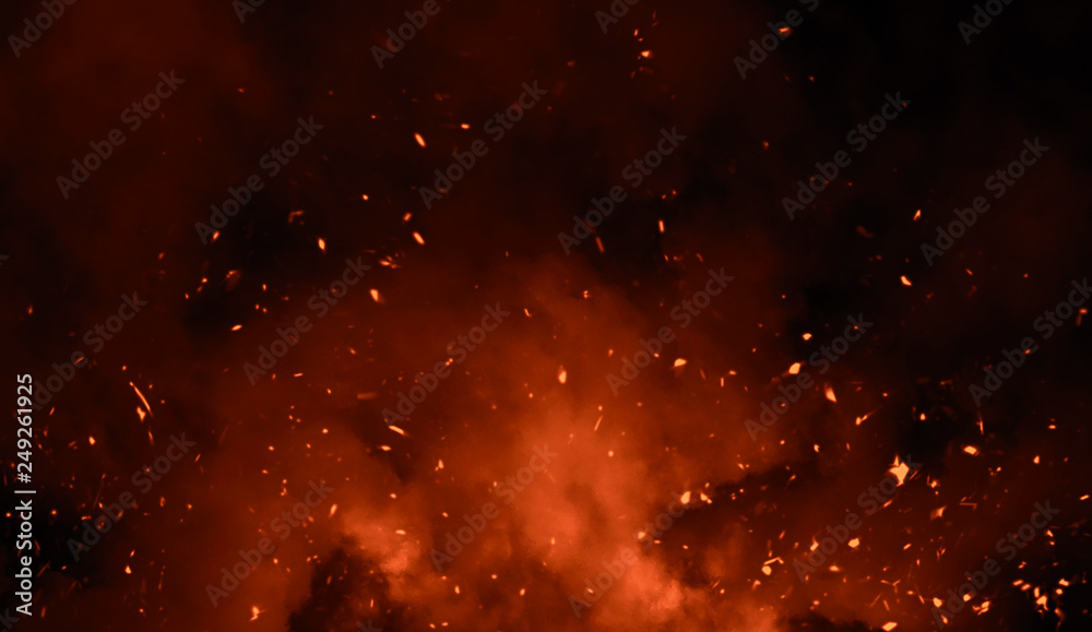 Perftect fire particles embers on background . Smoke fog misty texture ...