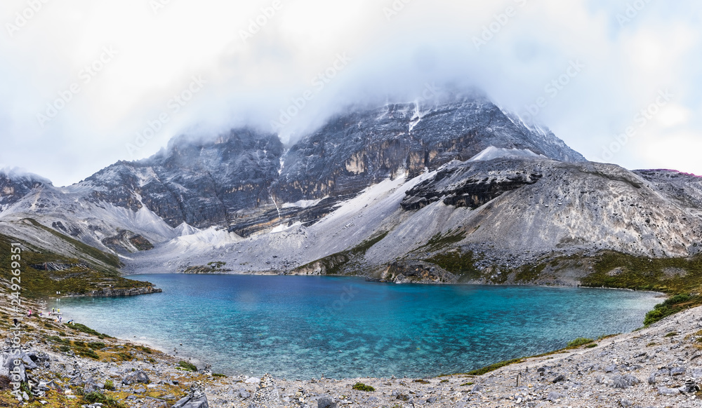 Scene of the Danzhen lake (know as "five color lake") view under the ...