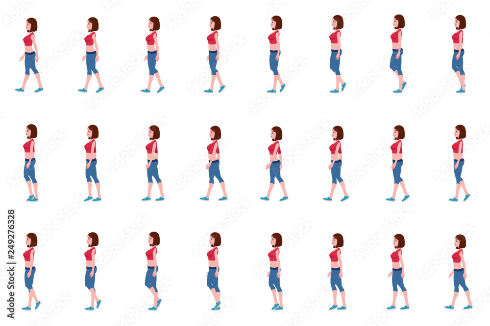 Vector de Stock Girl walk cycle animation sprites, Loop animation ...