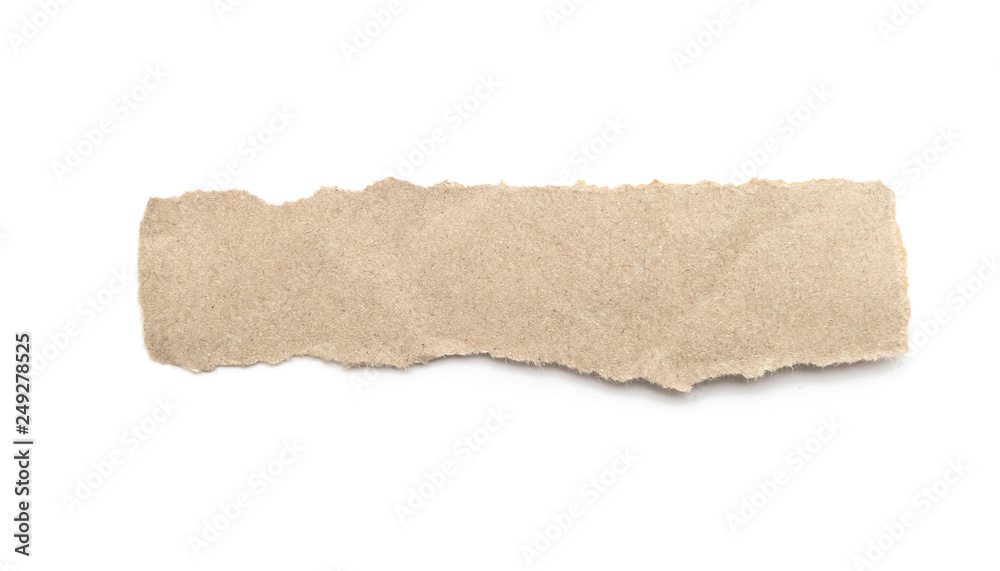 Recycled paper craft stick on a white background. Brown paper torn or ...