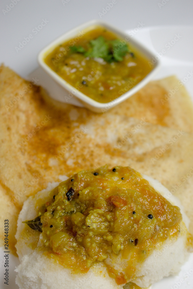 Dosa idli with sambar and dall for breakfast or dinner in south india ...