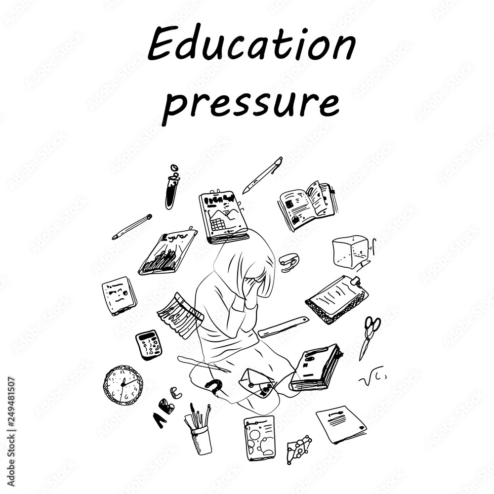Education pressure. Child, girl, teen, teenager crying. Study, studying ...